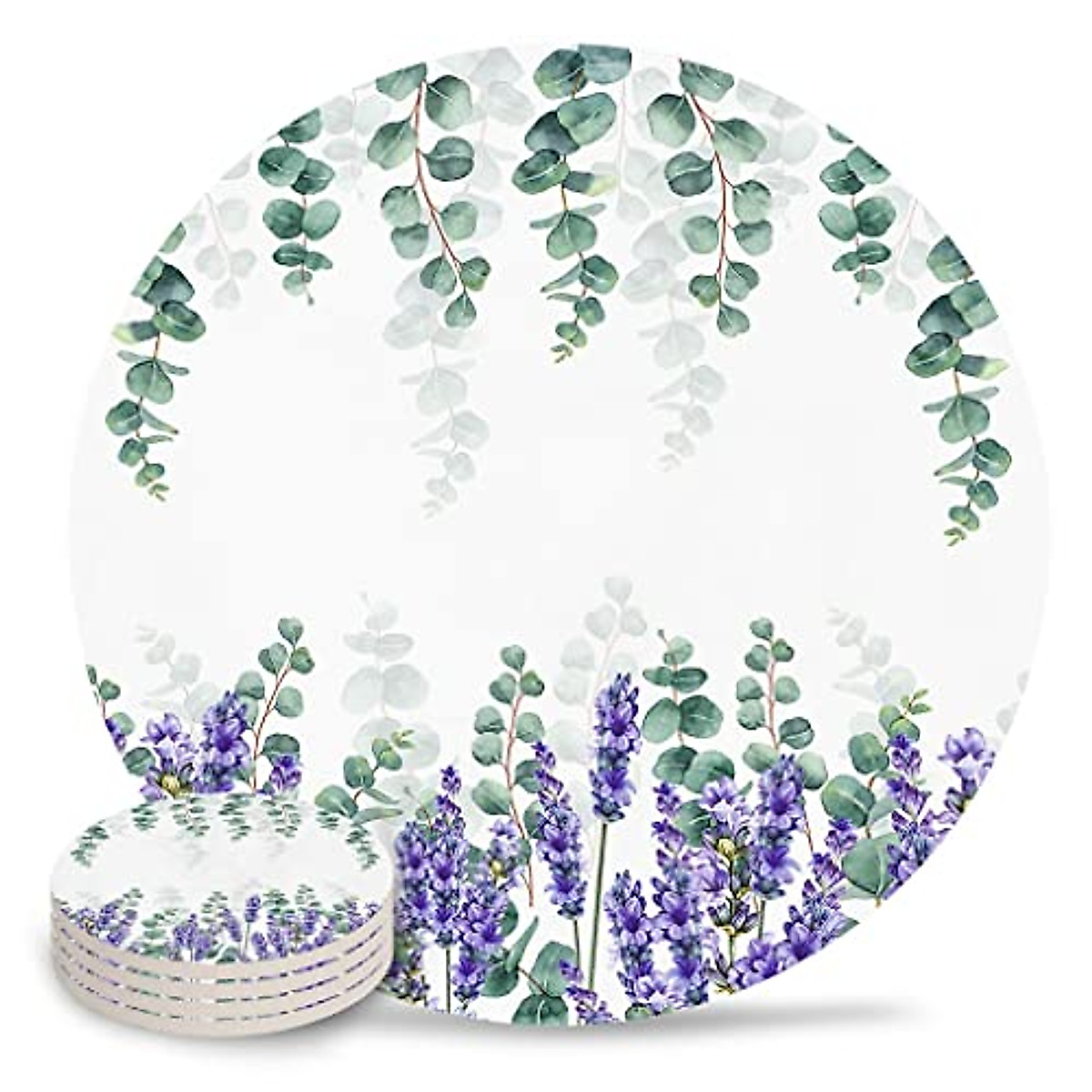 QUANJJ Leaves Lavender Flower Coasters Ceramic Set Round Absorbent Drink Coaster Coffee Tea Cup Placemats Table Mat (Color : D, Size : 8pcs)