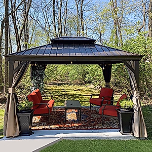 12' x 14' Hardtop Gazebo Outdoor Aluminum Gazebos with Galvanized Steel Double Canopy for Patios Deck Backyard,Curtains&Netting by domi outdoor living