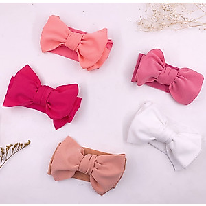 KIDOCHEESE Baby Girl Nylon Hairband with Bows, 5 Count (Pack of 1), for Infant, Extra Stretchy, Handmade