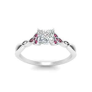 55Carat Celtic Knot Split Diamond Ring 925 sterling silver Created Pink Sapphire Princess shape Pink color Petite Engagement Rings pave Setting in Size 6 Party Wear Daily Wear Ornament
