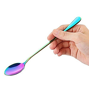 Marco Almond® Rainbow Titanium Long Handle Spoons, Colorful Plated Latte Spoon, Stainless Steel Ice Cream Spoon, Iced Tea Spoon,Cocktail Stirring,Tea, Coffee, Milkshake Dessert Spoons, Pack of 8