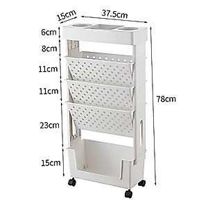 Algado Mobile Bookshelf, Moveable Bookshelf Organizer with Wheel Movable Bookshelf Compact Size Plastic Material Multilayer Capacity for Home(White)