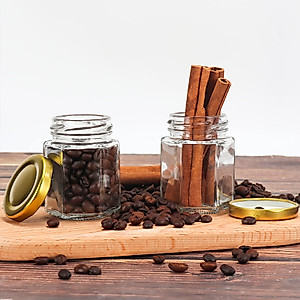 3 oz Hexagon Glass Jars with Gold Lids, 30 Pack Honey Jars Canning Jars Small Spice Jars for Jelly, Herb, Jams, Candy, Wedding Favors, Includes Labels and Pen