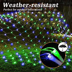 XURISEN 9.8ft x 6.6ft Christmas Net Lights,200 LED Mesh String Lights with Remote,8 Modes Connectable Net String Christmas Lights for Garden, Bushes, Wedding, Xmas Tree Decorations(Blue+Green)
