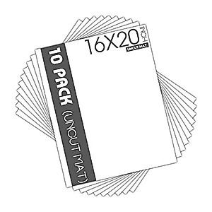 Mat Board Center, Pack of 10, 16x20 Uncut White Color Mats Mat Boards - Acid Free, 4-Ply Thickness, White Core - Great for Pictures, Photos, Framing Backing