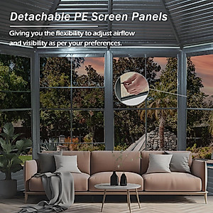 Domi 13x13FT Sunroom, Octagonal Solarium Aluminum Hardtop Gazebo with Galvanized Steel Roof, Detachable PE Screen, Sliding Door, Sun Room Pavilion Gazebo for Deck Backyard Garden