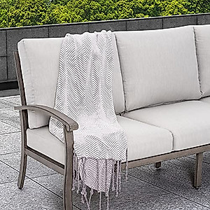 HAPPATIO 7 Piece Aluminum Patio Furniture Set, 3-Seat Outdoor Loveseat, All-Weather Outdoor Sectional Sofa with Ottomans and Coffee Table, Garden Conversation Set with Swivel Armchairs for Lawn (Gray)