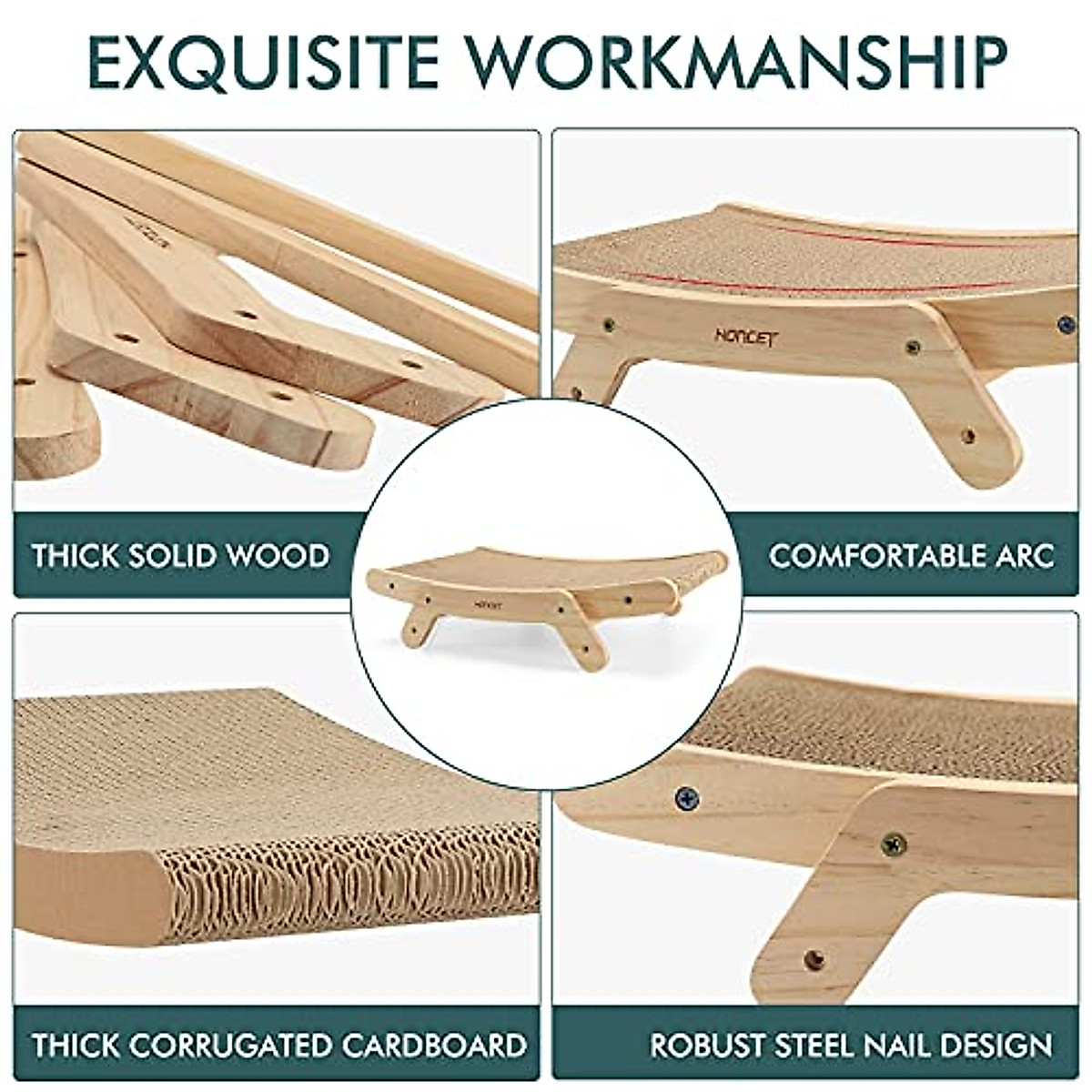 Honcet Cat Scratcher, Cardboard Cat Scratcher with Solid Wood Frame are More Durable, Reversible Cat Furniture, 5 in 1 Cat Scratchers for Indoor Cats of Small Medium Size. (1 Count (Pack of 1)