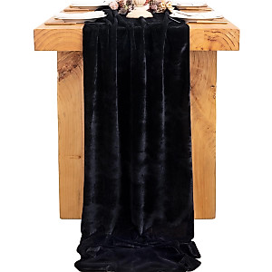 Socomi Black Velvet Table Runner 20 x 120 Inches 10ft Luxurious Thick Cotton Christmas Thanksgiving Wedding Runner for New Year Bridal Shower