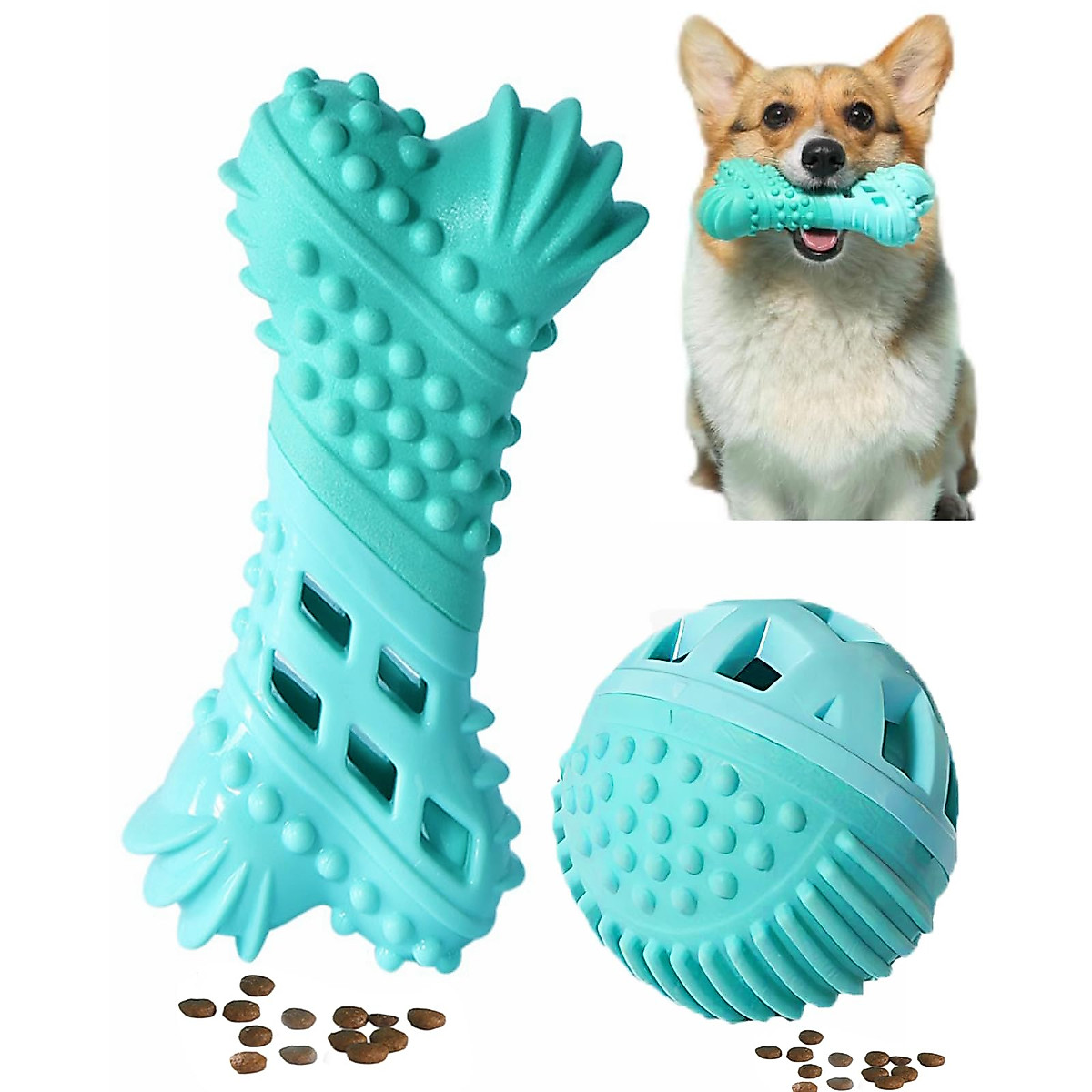 Rfirady Dog Chew Toys for Aggressive Chewers, 2 Pack Indestructible Durable Tough Interactive Dog Toys with Dog Treat Ball, Puppy Teething Chew Toys for Small Meduium Large Dogs