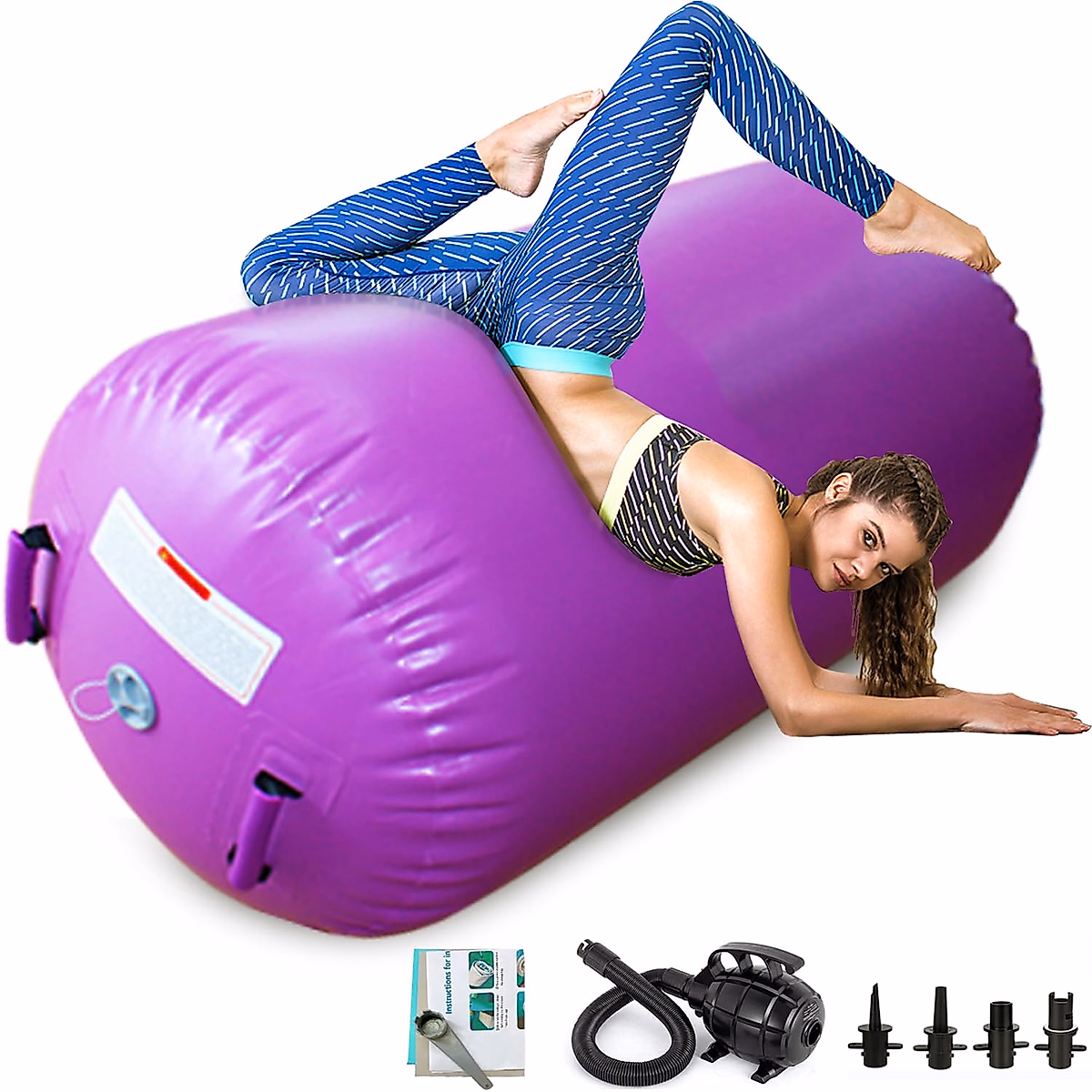 CZGBRO Air Roller Air Spot Gymnastics Air Barrel, Air Mat Tumble Track Gymnastic Equipment Inflatable Tumbler Backbend Trainer with Electric Pump for Yoga Cheerleading Home & Water Use