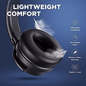 PurelySound E7 Active Noise Cancelling, Wireless Over Ear Bluetooth Headphones, 20H Playtime, Rich Deep Bass, Comfortable Memory Foam Ear Cups for Travel, Home Office -Matte Black