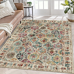 Lahome Area Rugs 9x12 Living Room, Large Rugs for Bedroom Aesthetic, Boho Moroccan Colorful Soft Non-Slip Non-Shedding Printed Indoor Carpet for Dining Room Nursery Kids Playroom