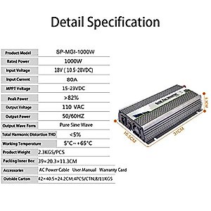 KRXNY 1000W Grid Tie Inverter Pure Sine Wave Stackable MPPT Solar Power 10.8-30V DC Input 110V AC Output for 18V Solar Panel