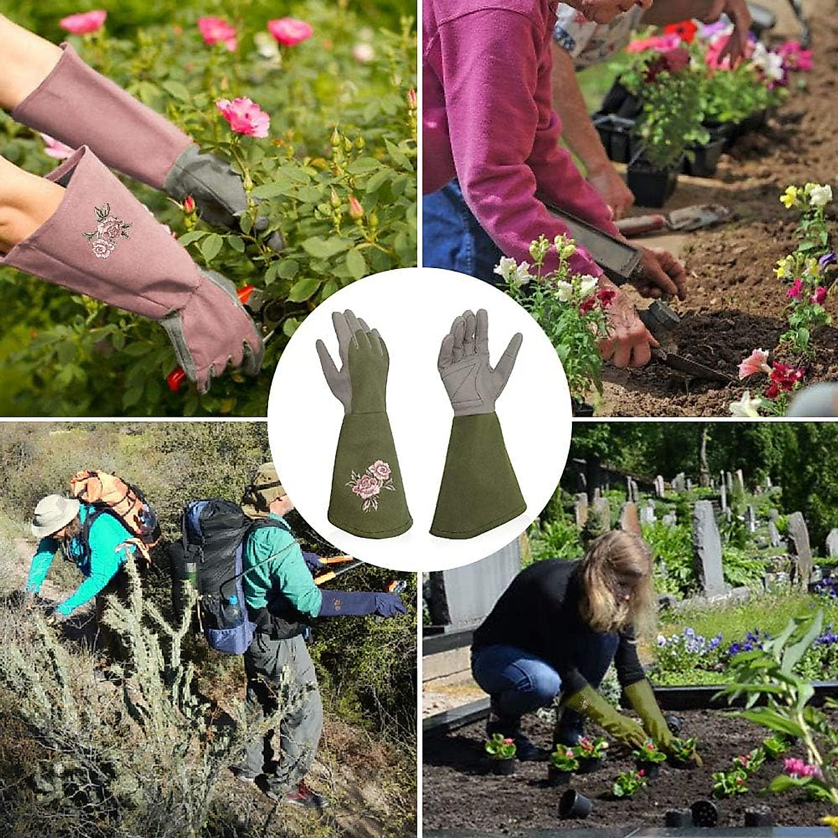 Intra-FIT Rose Pruning Gloves Thorn Proof, Embroidery Leather Gardening Gloves with Extra Long Forearm Protection
