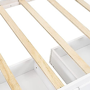 Lifeand Twin Size House Bed with 2 Drawers, Fence-Shaped Guardrail and Sky Roof, Solid Wood Bedframe for Gilrs Boys,White