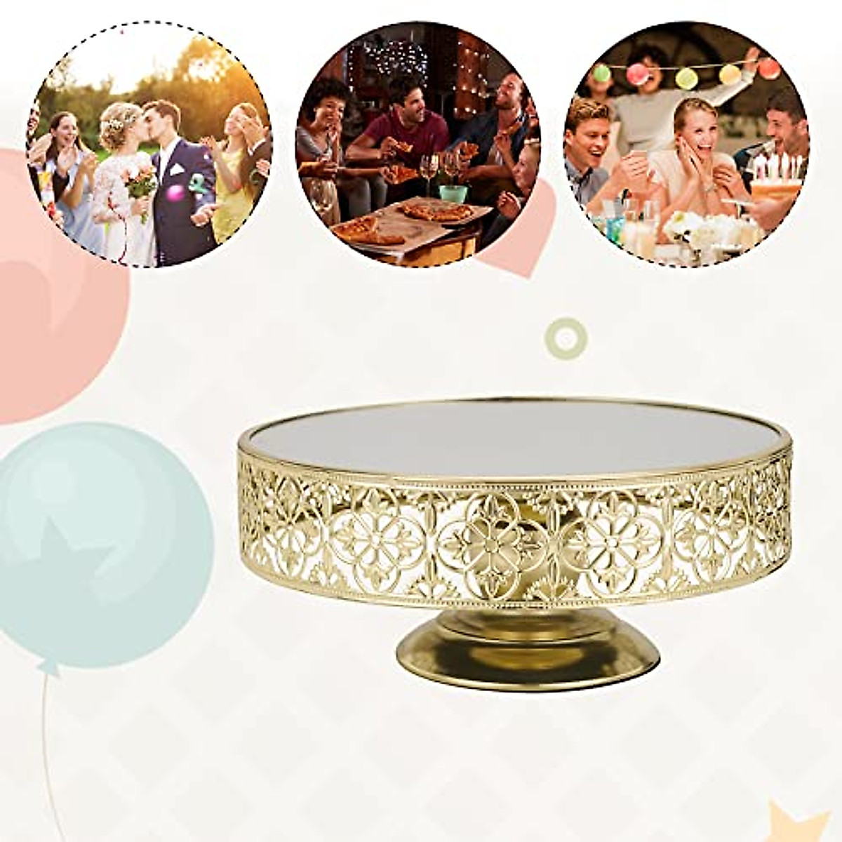 TRSPCWR Cake Stand, Gold Mirror Round Dessert Stand, 10inch Wedding Dessert Display Cake Stands, Metal Cake Plate Decor for Wedding Birthday Party