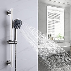 KES Shower Slide Bar Handheld Shower Head with Hose, 5-Function Hand Shower with Wall Mount Slide Bar Set Brushed Finish, F204-BS+KP501B-BN