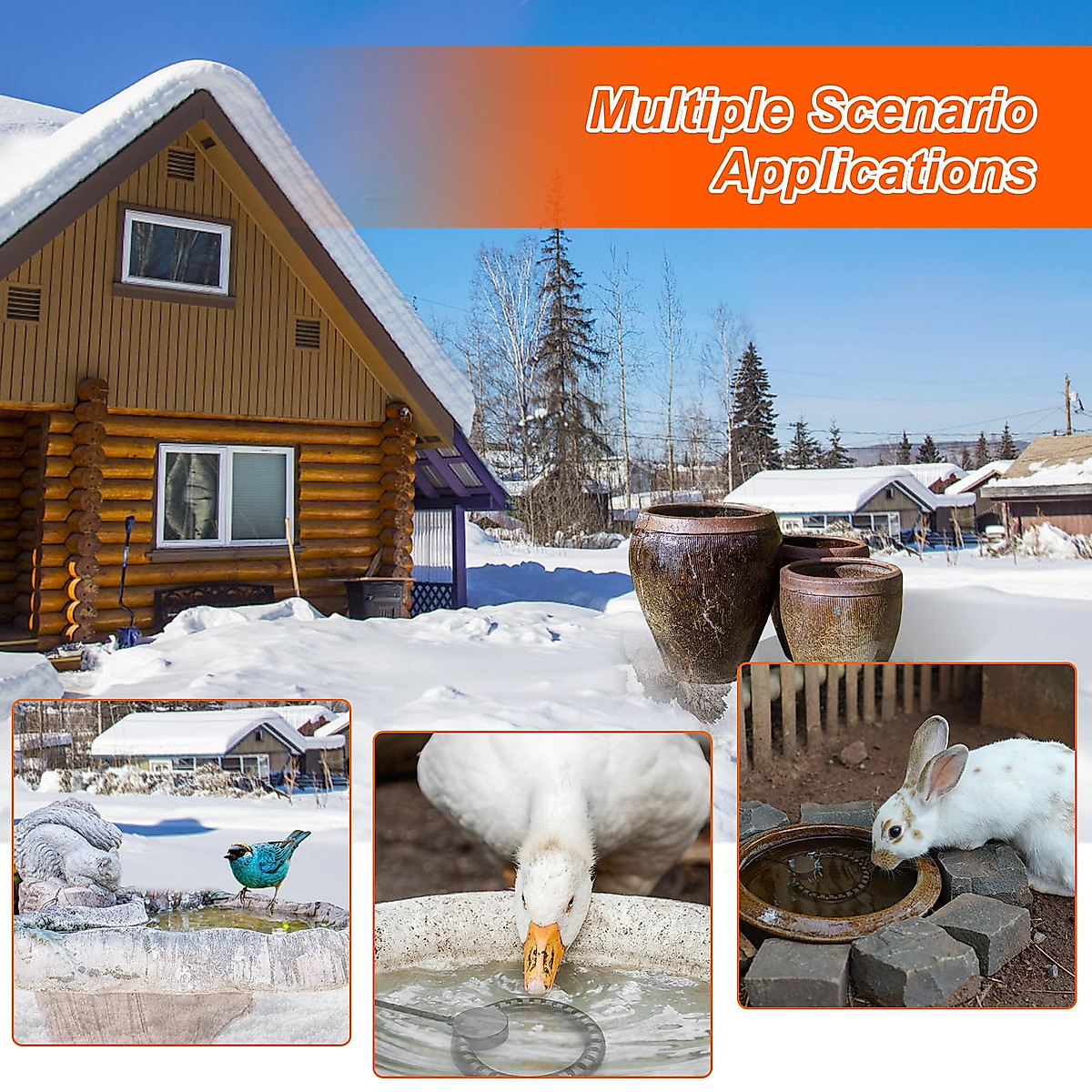 lollyes 250W Bird Bath Heater, Heated Bird Baths for Outdoor in Winter, Bird Bath De-icer with Thermostatically Controlled and 3.3Ft Cord, with Auto Shut Off Function, Ideal Gift for Birds