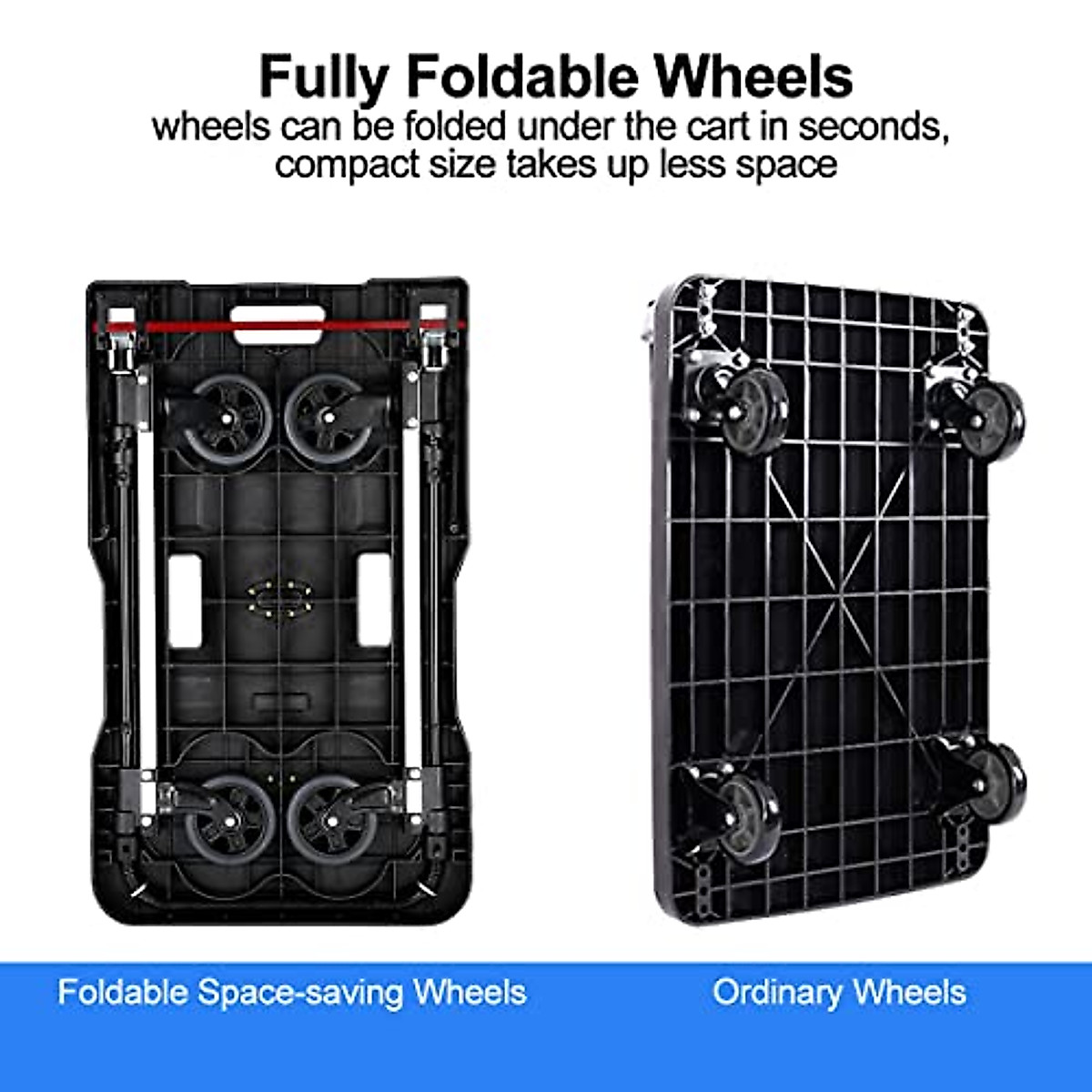Double Rhombus Folding Hand Truck Platform Truck 330 Lbs Heavy Duty Dolly Cart with Wheels, Fully Folded Push Cart, Portable Trolley Utility Cart for Easy Storage, Garage Moving Shopping Home Office