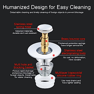 iJiGui Bathroom Sink Plug, Universal Pop up Bathroom Sink Plug, Sink Drain Plug Suitable for Bathtub, Kitchen, Wash Basin(for 32-42mm Drain Hole)