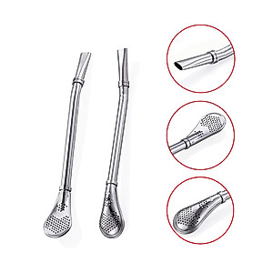 Yerba Mate Bombilla Gourd Drinking Filter Straws 304 Food-Grade Stainless Steel 6.1 inch Long Spoon Bombillas Straws for Mate Tea Set of 3 with Cleaning Brush (silver)