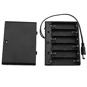 E-outstanding Battery Box 6x1.5V AA Battery Case Holder Black Enclosed Box with ON/Off Switch and 5.5mm x 2.1mm DC Plug