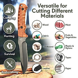 Hunting Knife with Sheath, 9" Fixed Blade EDC Knife with 440C Hardened Stainless Steel Full Tang Survival Knife for Outdoor & Camping Bushcraft Knife, Leather Sheath Included By Kratos - ZFS8