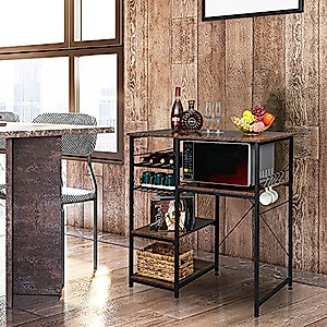 VINGLI Microwave Stand 4-Tiers Kitchen Storage Fit Mini Fridge Baker’s Rack Shelving Utility Coffee Bar with Big Drawer Wine Rack Metal Frame Industrial Workstation Organizer Kitchen Decor