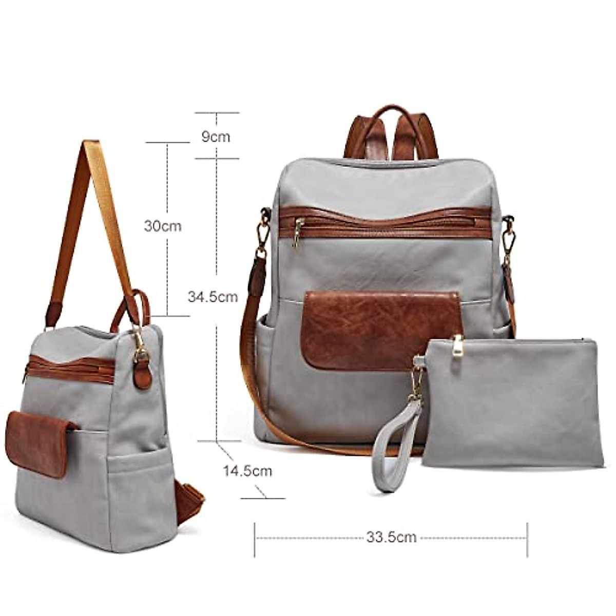 LAORENTOU Backpack Purse for Women Fashion Leather Designer Travel Large Handbags Ladies Shoulder Bags (Light Gray)