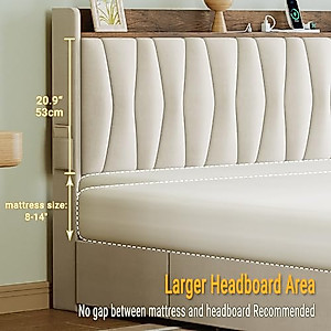 ANCTOR King Size Bed Frame with Storage Headboard and Charging Station, Upholstered Platform Bed with 3 Drawers, No Box Spring Needed, Easy Assembly, Beige