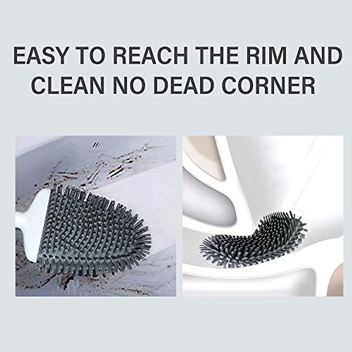 Sellemer Toilet Brush and Holder Set for Bathroom, Flexible Toilet Bowl Brush Head with Silicone Bristles, Compact Size for Storage and Organization, Ventilation Slots Base (White)