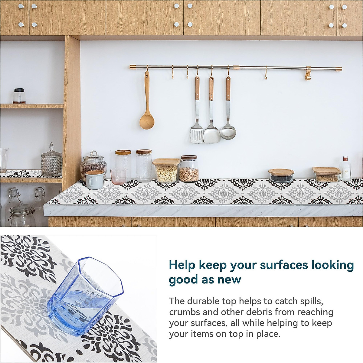 DwellAid 18inx40FT Premium Non Slip Shelf Liner, Non Adhesive Drawer Liner, Waterproof Pantry Liner, Cabinet Lining Shelf Liners for Kitchen Cabinets