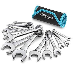 DURATECH Stubby Combination Wrench Set, Metric, 12-Piece, 8-19mm, 12 Point, CR-V Steel, with Rolling Pouch