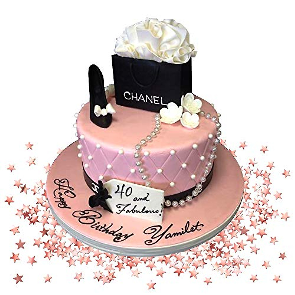 Konsait Rose Gold Foil Hanging Swirls Decorations (30 Counts) Rose Gold Star Table Confetti(15g) for Wedding Bridal Shower Engagement Birthday Party Favor Supplies Decoration Home Table Decor