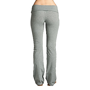 Hollywood Star Fashion Women's Solid Foldover Solid Bootleg Flare Yoga Pants (Large, heathergrey)