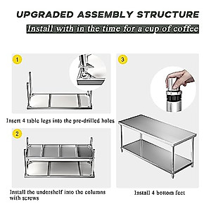 Heavy Duty Free Standing Stainless-Steel Commercial Restaurant Kitchen Work Table, Prep & Utility Workbench with Double Storage Shelves Rack, for Commercial Kitchen