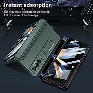 PUROOM for Samsung Galaxy Z Fold 4 Case Hinge Coverage Protective with Kickstand PC Magnetic All-Inclusive Shockproof Cover for Z Fold 4 5G (Black)