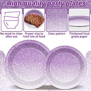 200pcs Ombre Purple Party Supplies Gradient Pastel Purple Plates Napkins Light Purple Sprinkle Party Decorations Purple Tableware Dinnerware for Girls Women Birthday Wedding Serves 50 Guests