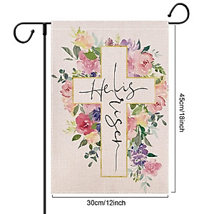 Easter He is Risen Garden Flag for Outside 12x18 Double Sided - Religious Yard Decor Christian Farmhouse Holiday Decorations Spring Floral Garden Flag