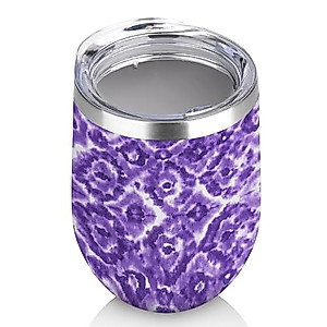 silichee 20 Oz Stainless Steel Wine Tumbler with Lid Vintage Fashion Textile Violet Ethnic Insulated Tumblers Vacuum Coffee Mugs for Hot and Cold Drinks,Coffee,Wine