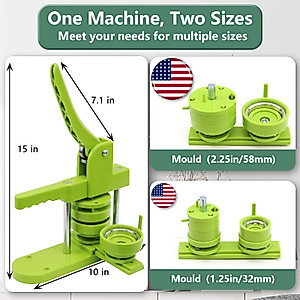 Happizza Button Maker Machine Multiple-Sizes - Pin Maker Machine 1.25 inch+2.25 inch, Interchangeable Button-models Badge Button Press Machine with 200 Sets 32+58mm Button Maker Supplies&Circle Cutter