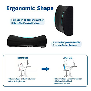 SAIREIDER Comfortable Lumbar Support Pillow for Office Chair, Memory Foam Back Support Pillows for Car、Gaming Chair、 Home Chair, Back Pain Relief Improve Posture, Double Adjustable Straps(Black)