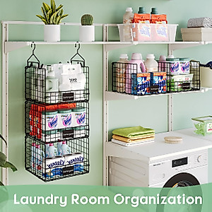 Jautokerdar 5-Tiers Stackable Wire Storage Baskets for Pantry, Fruit and Vegetable Storage Basket for Kitchen, Metal Hanging Closet Organizers Storage Shelves Organization. (Black)