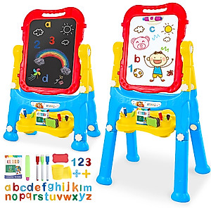 STEAM Life Easel for Kids Art Easel for Toddler Easel - 4in1 Double-Sided Large Magnetic Board Kids Chalkboard Easel Drawing White Board for Kids with Magnetic Letters & Numbers Easy Storage Portable