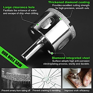 Diamond Hole Saw Kit 17PCS Drill Bits Sets with Double Suction Cups Guide Jig Fixture from 4mm-83mm Hollow Drill Set for Ceramic, Glass, Tile, Porcelain, Marble, Granite