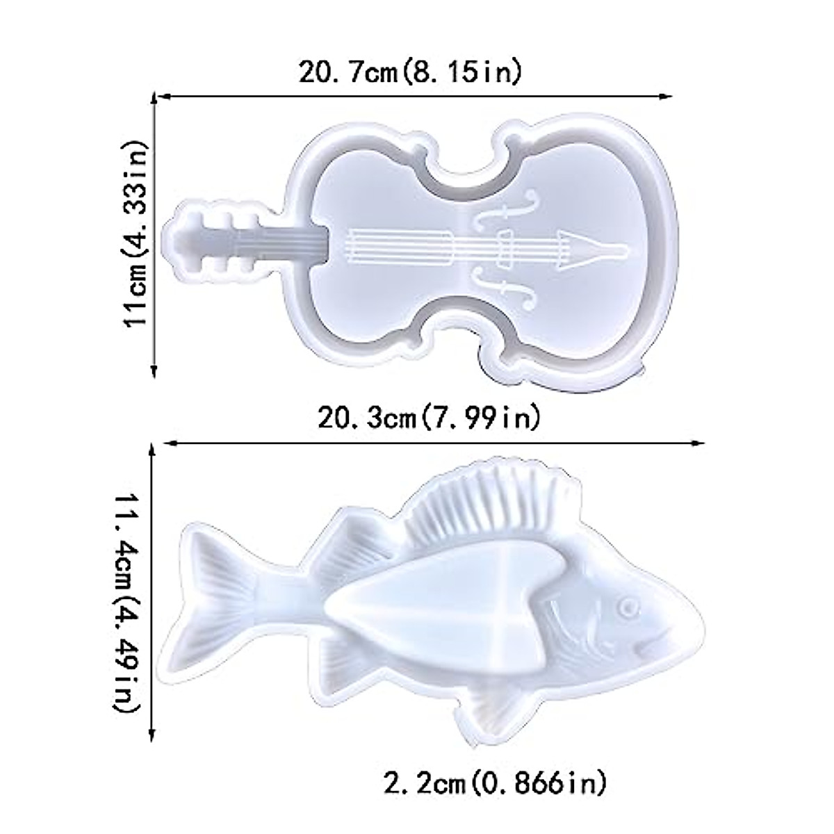 Bobuluo Violin Shaped & Fish Shaped Storage Tray Mold White Storage Tray Silicone Molds DIY Epoxy Resin Mold for Candle Making Clay Resin Epoxy Crafting Projects