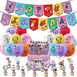 BTS Birthday Party Supplies,BTS Happy Birthday Banner Cake Topper Party Balloons for Kids Birthday Party Favor Decorations