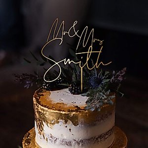 Luxtomi - Wedding Cake Toppers, Wedding Cake Toppers Bride and Groom, Custom Cake Topper, Customize Your Own Anniversary (Style 2, Metallic Gold Both Sides)