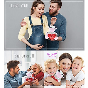 DolliBu I Love You Valentine Pink Cow Plush - Fluffy Cow Stuffed Animal with Red I Love You Plush Heart and Name Personalization Gift for Valentines Day, Birthday, Anniversary, Romantic Date - 6 Inch